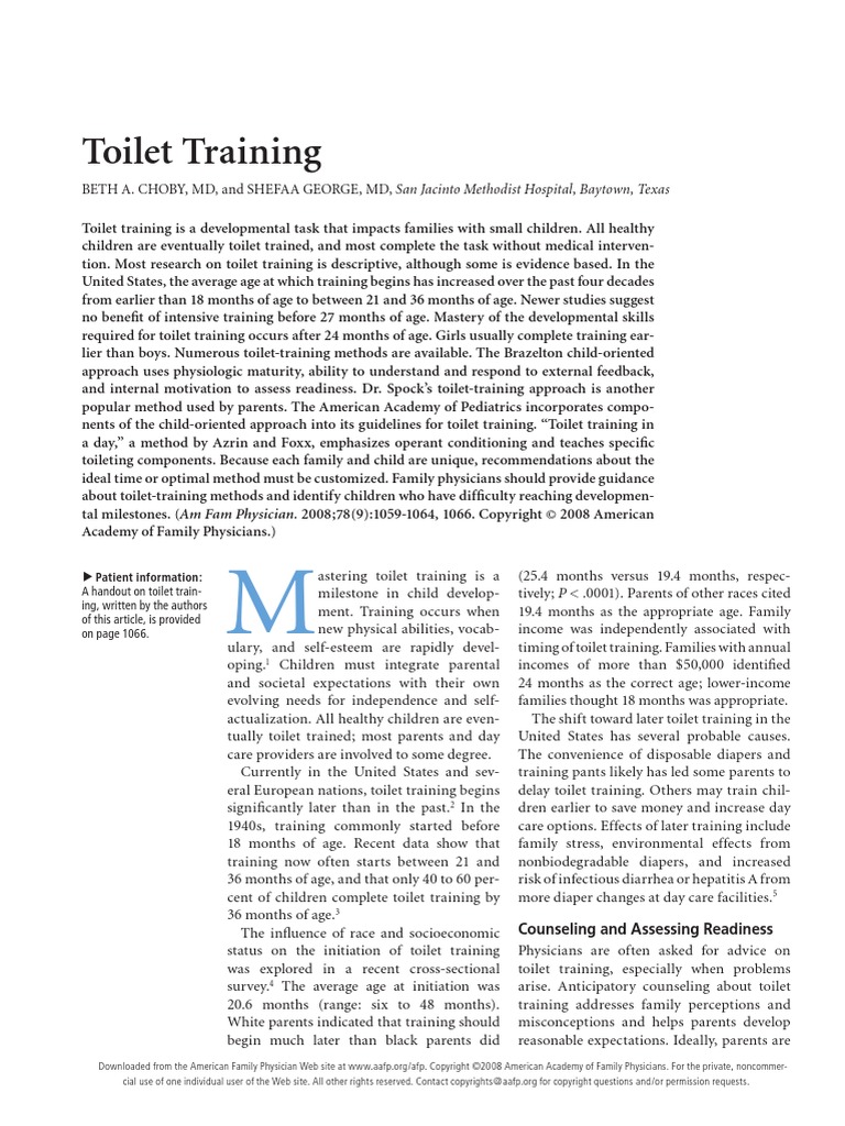 Toilet Training: BETH A. CHOBY, MD, and SHEFAA GEORGE, MD, San Jacinto ...