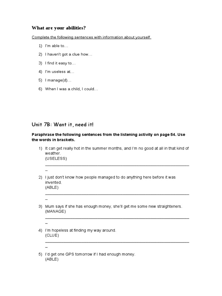 Unit 7B: Self-Assessment Exercises | PDF | Foreign Language Studies