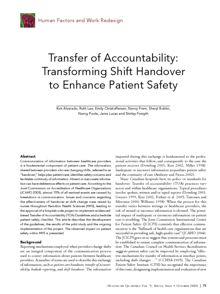 Transfer of Accountability | PDF | Patient Safety | Joint Commission