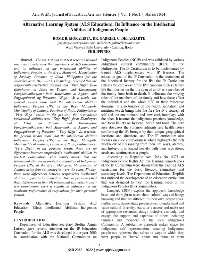 Alternative Learning System (ALS Education) : Its Influence On The ...