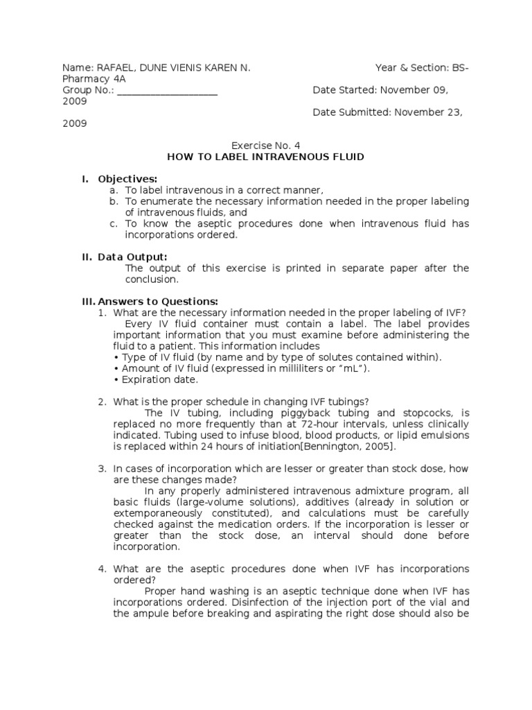 Exercise No 4 - How To Label Intravenous Fluid | PDF | Intravenous ...