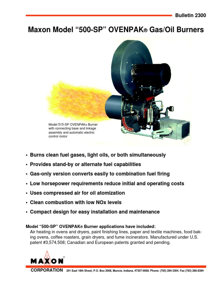 Maxon 500-SP OVENPAK® Burners Guide | PDF | Technology & Engineering