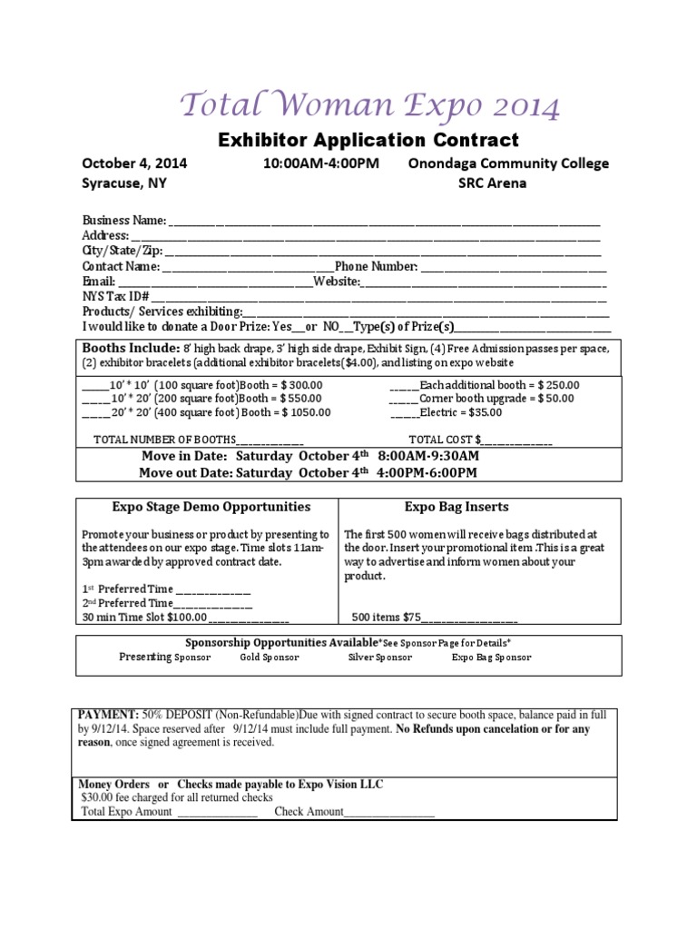 Exhibitor Contract 2014 A | PDF | Fee | Insurance
