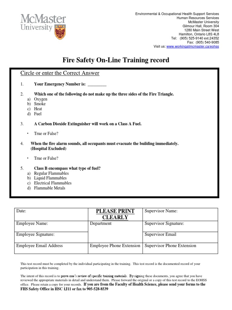 Fire Safety On-Line Training Record | PDF