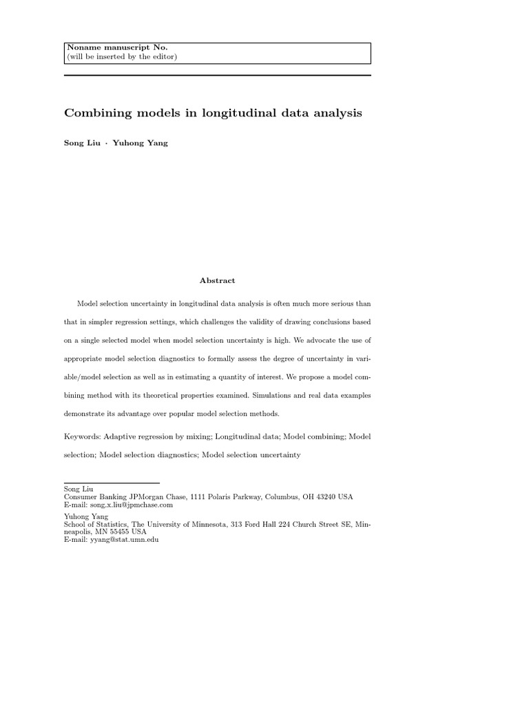 Combining Models in Longitudinal Data Analysis: Noname Manuscript No. (Will Be Inserted by The ...