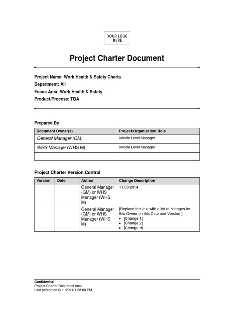 Project Charter Document | PDF | Goal | Occupational Safety And Health