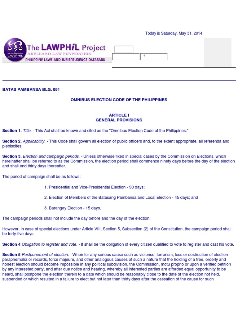 Omnibus Election Code | PDF | Elections | Voting