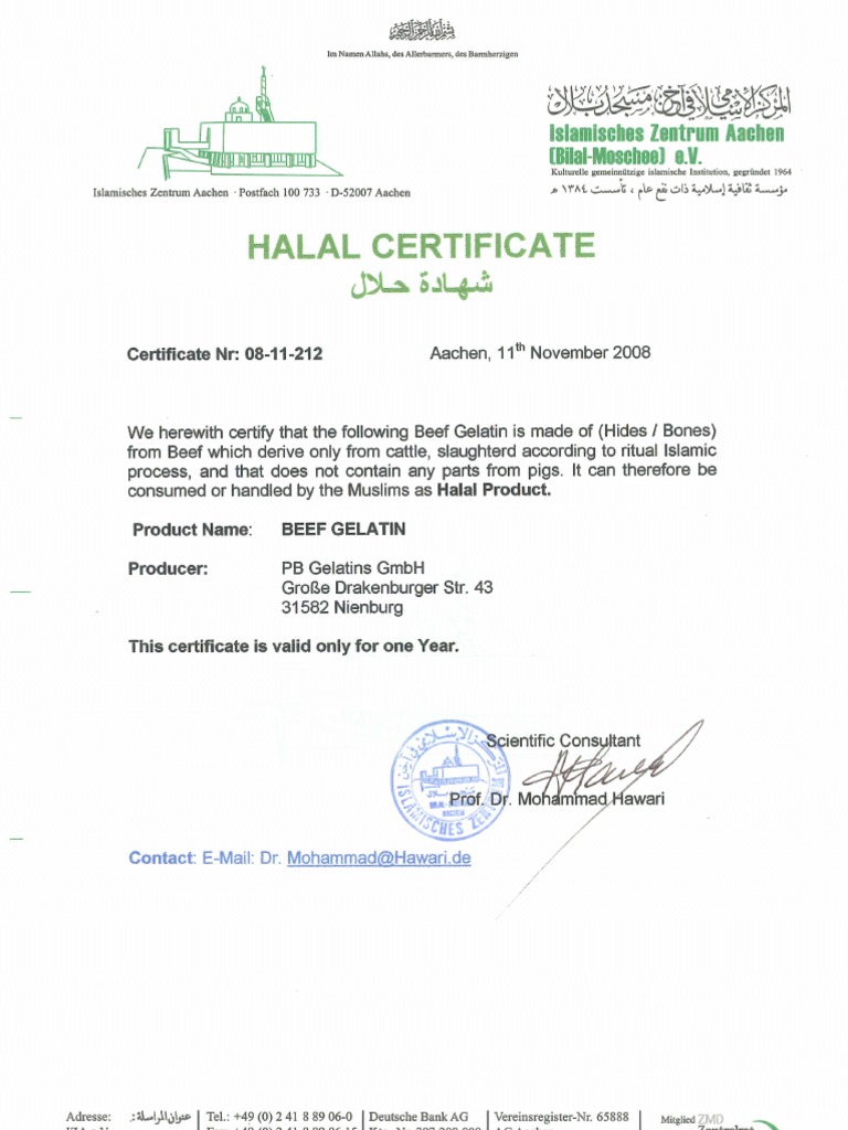 Halal Cert & Cover Letter (P.Capsules) | PDF