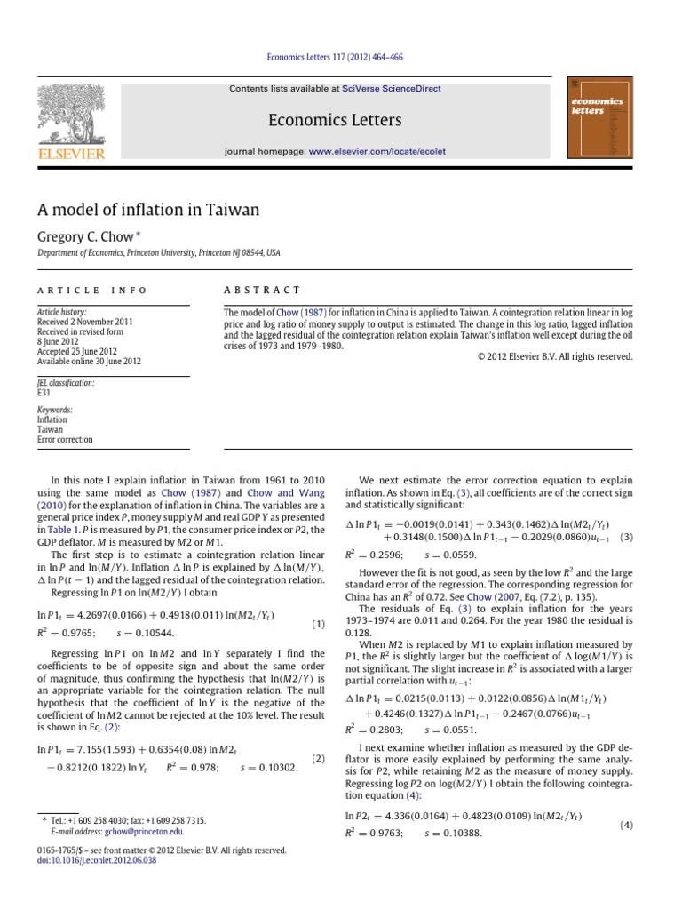 A Model of Inflation in Taiwan | PDF | Money Supply | Inflation