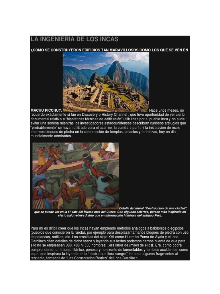 La Ingeniería de Los Incas | PDF | Imperio Inca | Machu Picchu