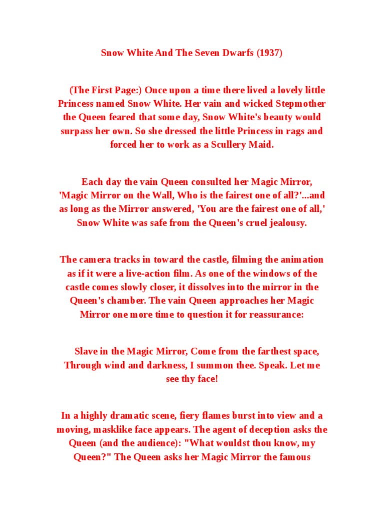 Snow White and The Seven Dwarfs (1937) | PDF | Snow White | Grimms ...