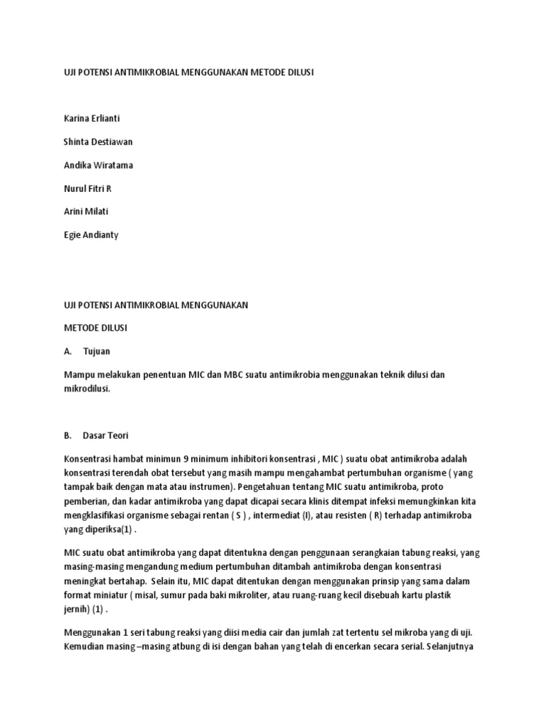 Uji Potensi Antimikrobial Menggunakan Metode Dilusi | PDF