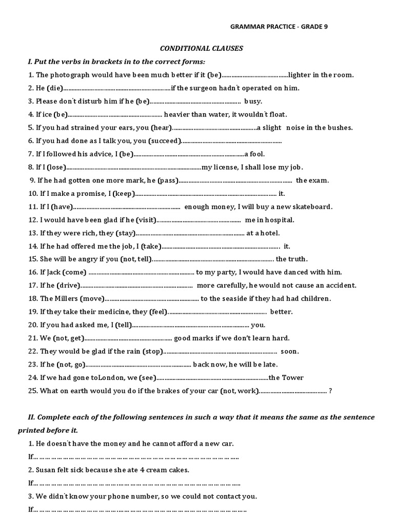 Conditional Clause and Passive Exercises | PDF | Ellipsis | Language ...