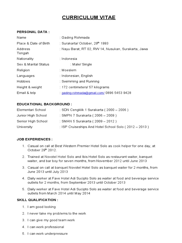 Curriculum Vitae: Personal Data | PDF