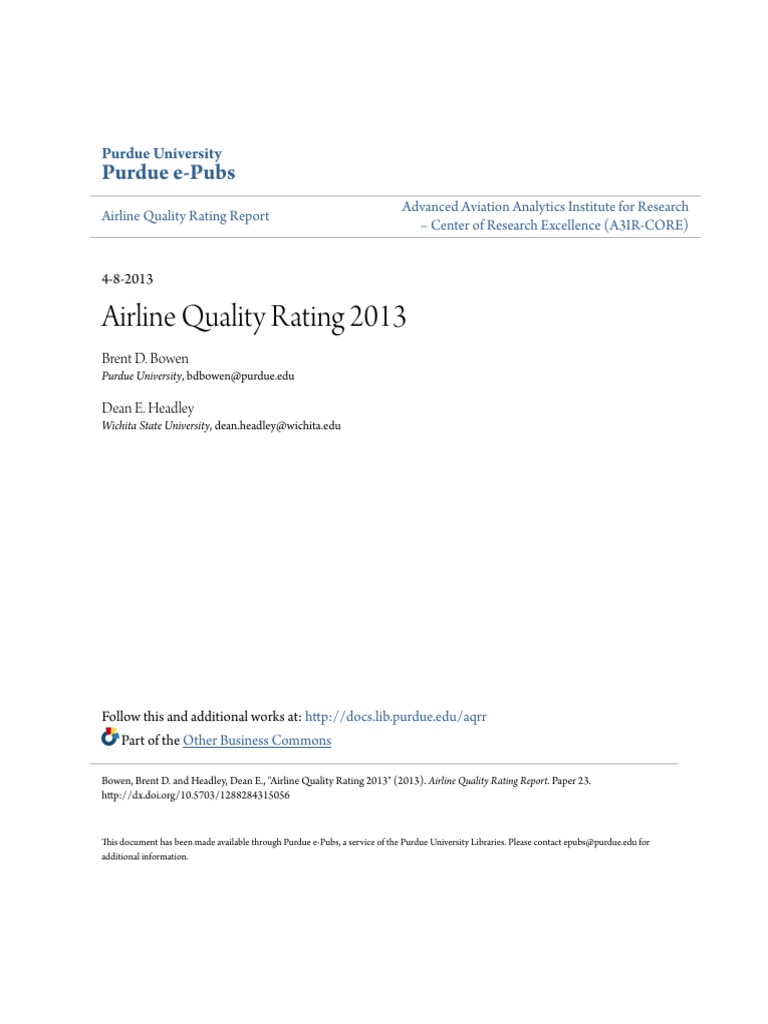Airline Quality Rating 2013 Report | PDF | Airlines | Aeronautics