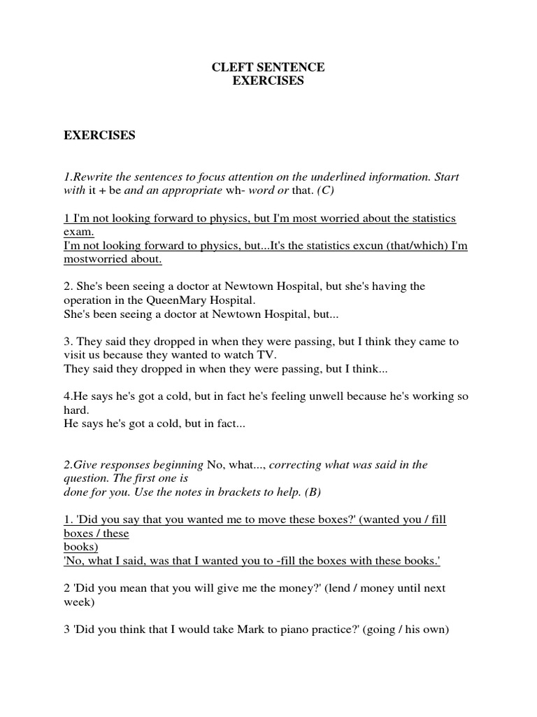 Cleft Sentence - Exercises | PDF