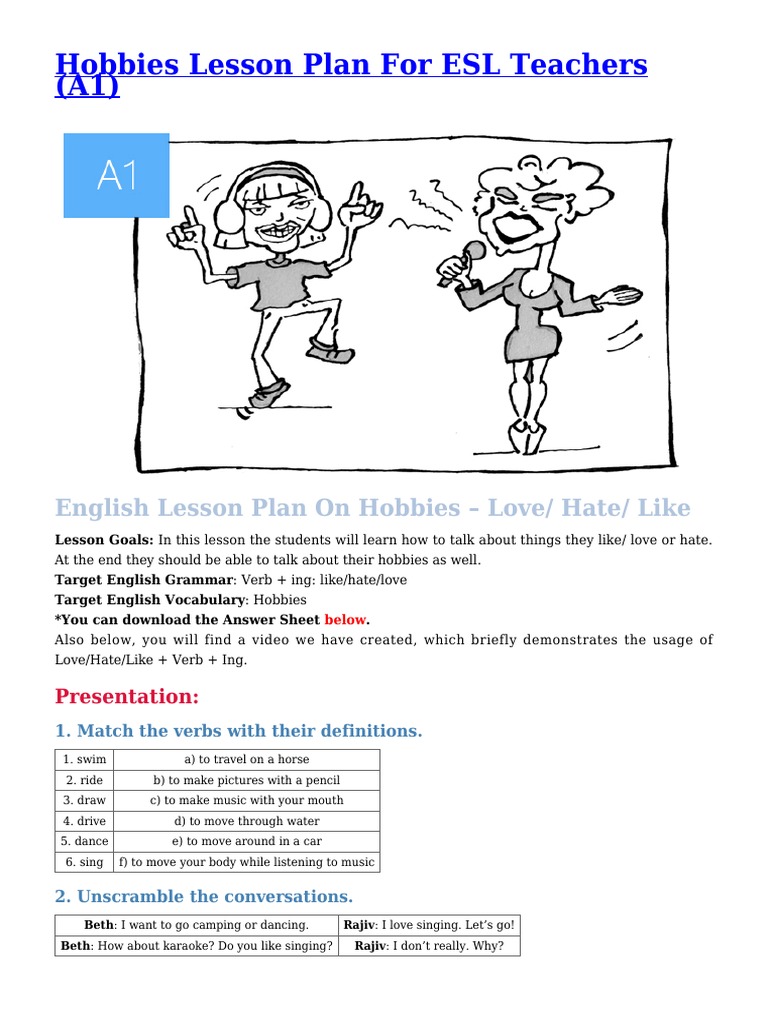 Hobbies | Lesson Plan | English Language