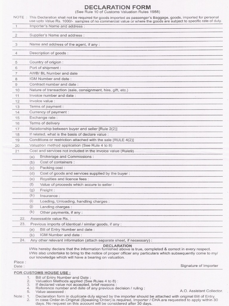 Gatt Declaration Form | Invoice | Sales