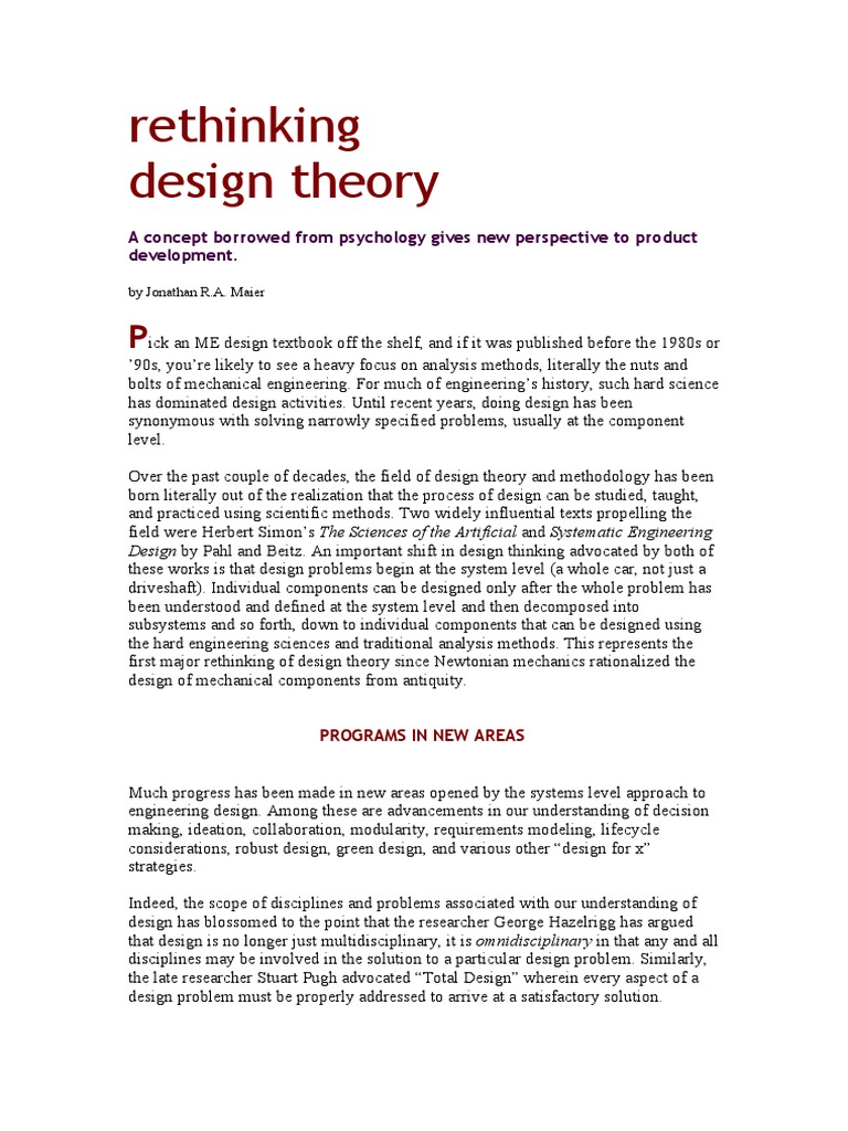 Rethinking Design Theory | PDF | Psychology | Emergence