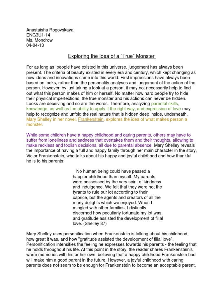 English - Frankenstein Essay | PDF | Frankenstein | Mary Shelley