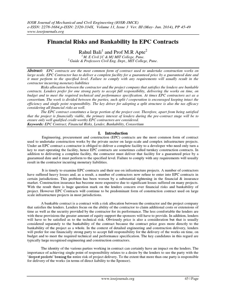 Financial Risks in EPC Contracts | PDF | Project Finance | Insurance