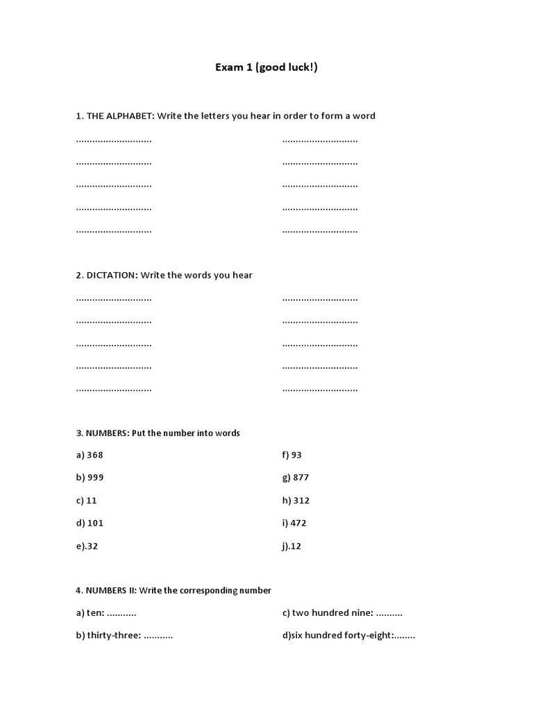 Number Words and Vocabulary Exercises | PDF
