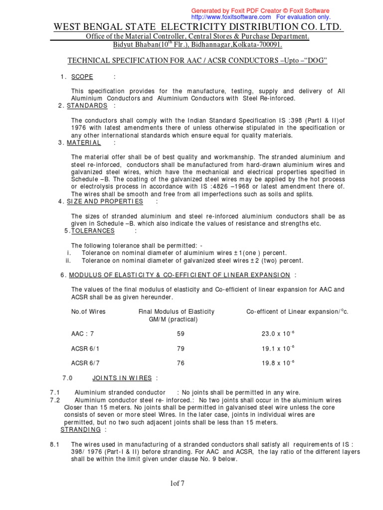 Technical Specification For Aac / Acsr Conductors | PDF | Technology ...