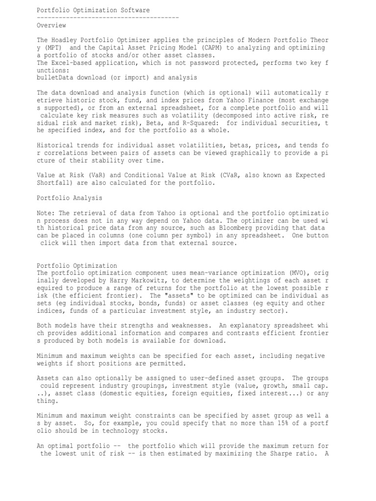 Portfolio Optimization Software | PDF | Modern Portfolio Theory ...