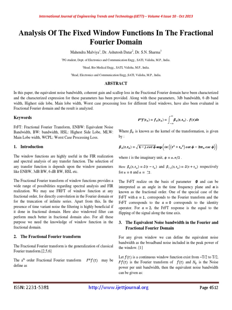 Analysis of The Fixed Window Functions in The Fractional Fourier Domain ...