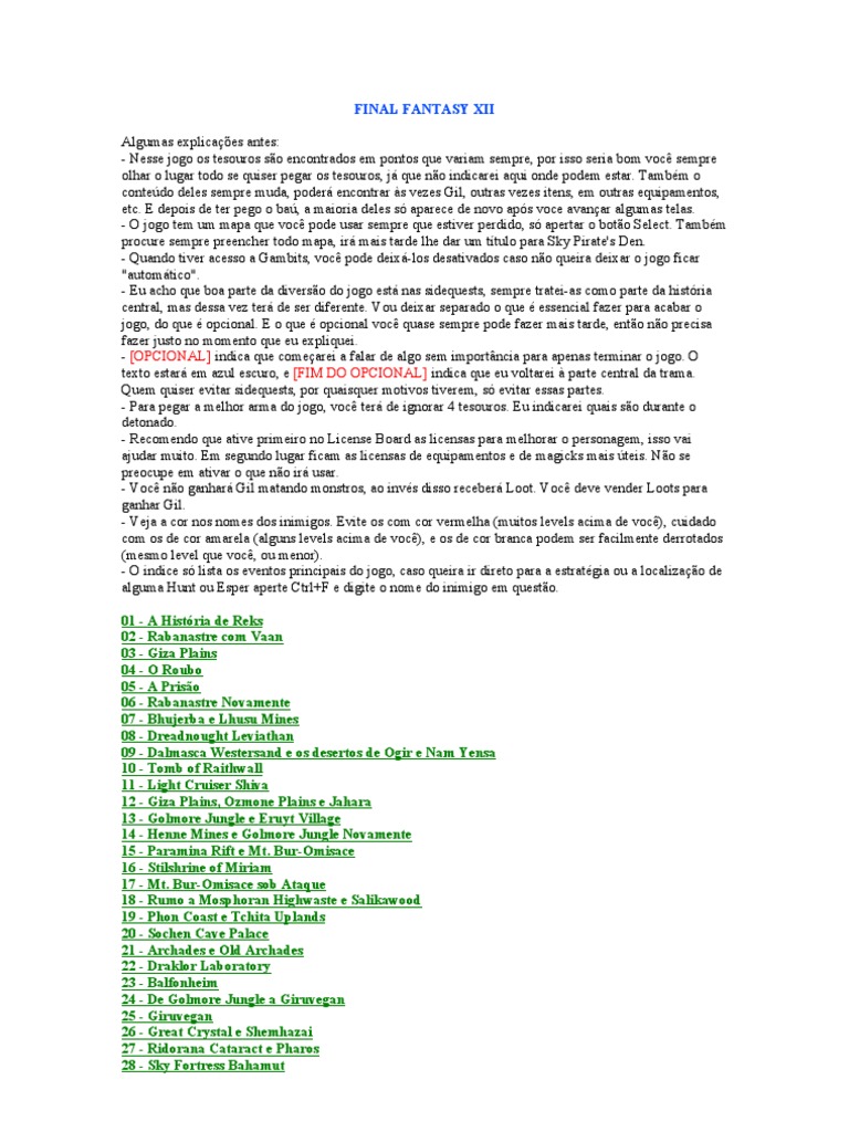 Guia Completo de Final Fantasy XII | PDF | Lazer | Natureza