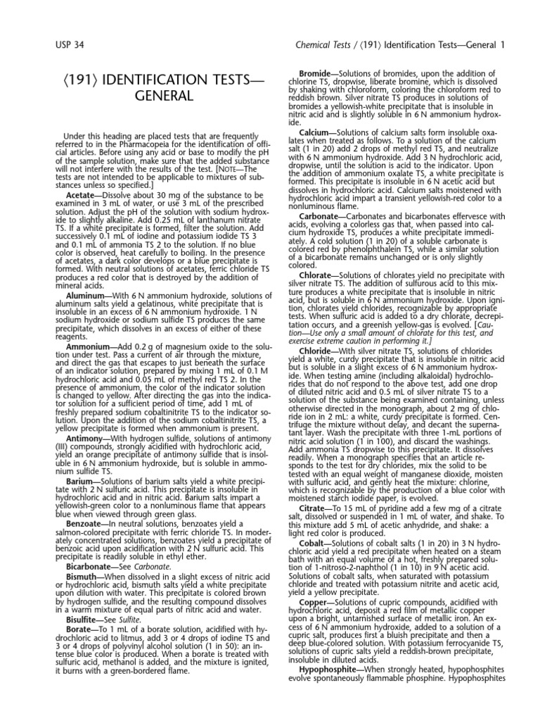 191 Ident Test Gen | PDF | Precipitation (Chemistry) | Salt (Chemistry)