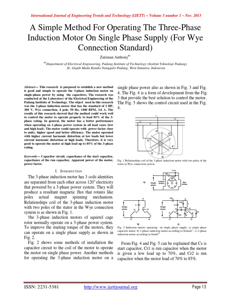 A Simple Method For Operating The Three-Phase Induction Motor On Single ...
