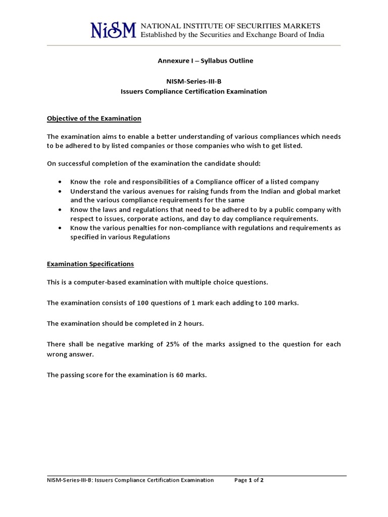 NISM Series III-B Compliance Exam Syllabus | PDF