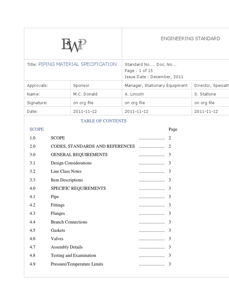 ENGINEERING STANDARD - Standard Piping Material Specification | PDF ...