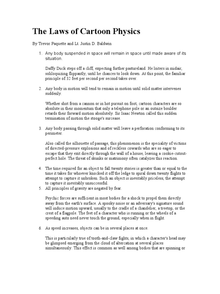 The Laws of Cartoon Physics | PDF | Motion (Physics) | Spacetime