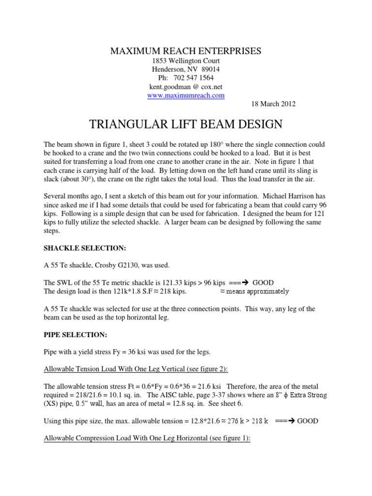 Triangular Lift Beam Design | PDF | Crane (Machine) | Pipe (Fluid ...