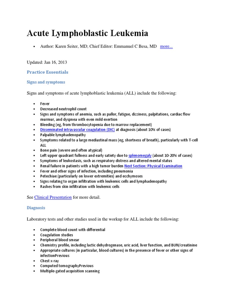 Acute Lymphoblastic Leukemia Pdf Leukemia Chemotherapy