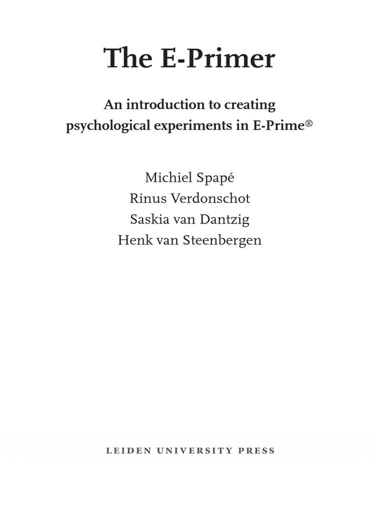 The E-Primer: An Introduction To Creating Psychological Experiments in ...