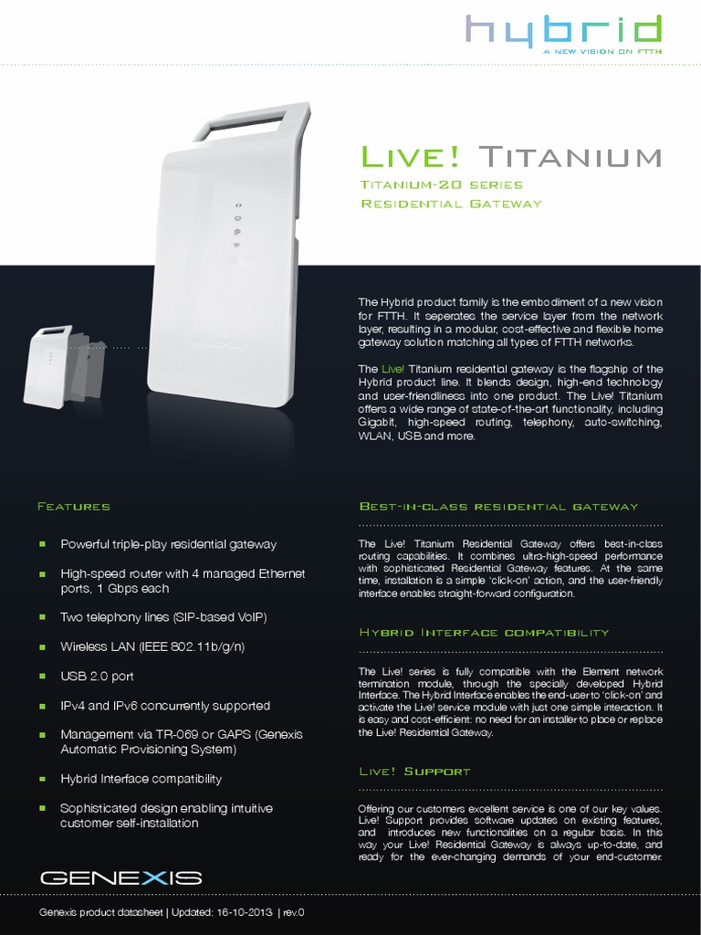 Genexis Live! Titanium 24 Gateway Overview | PDF | Ieee 802.11 | I Pv6