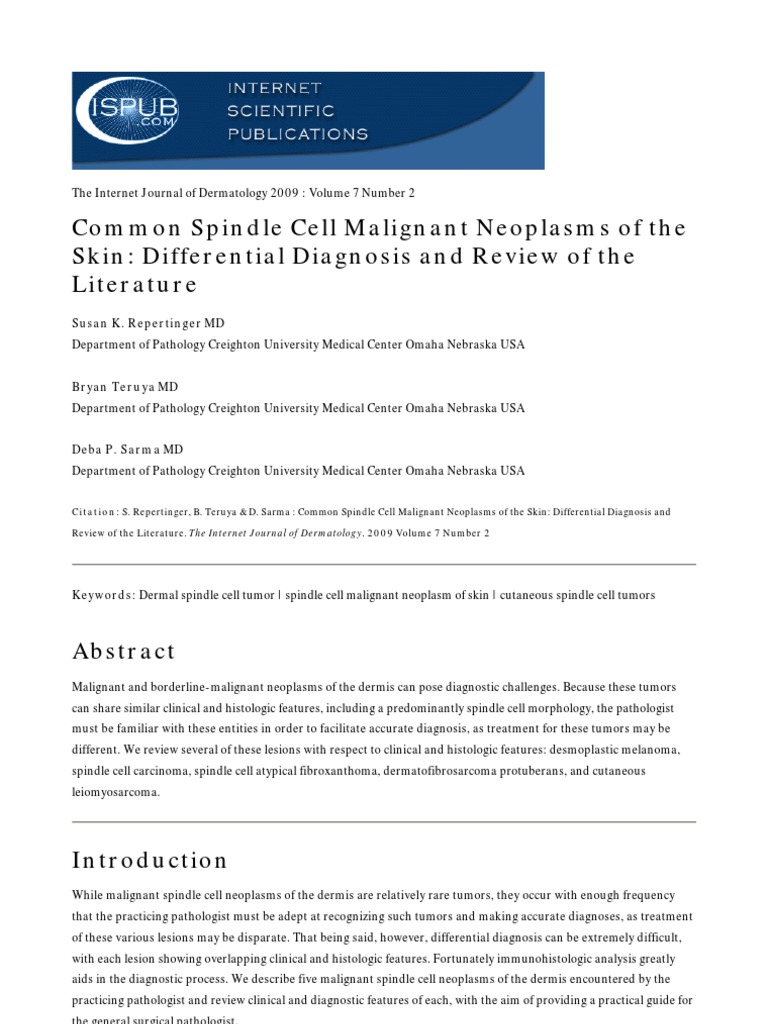 Spindle Cell Skin Tumors: Diagnosis Guide | PDF | Carcinoma | Neoplasms