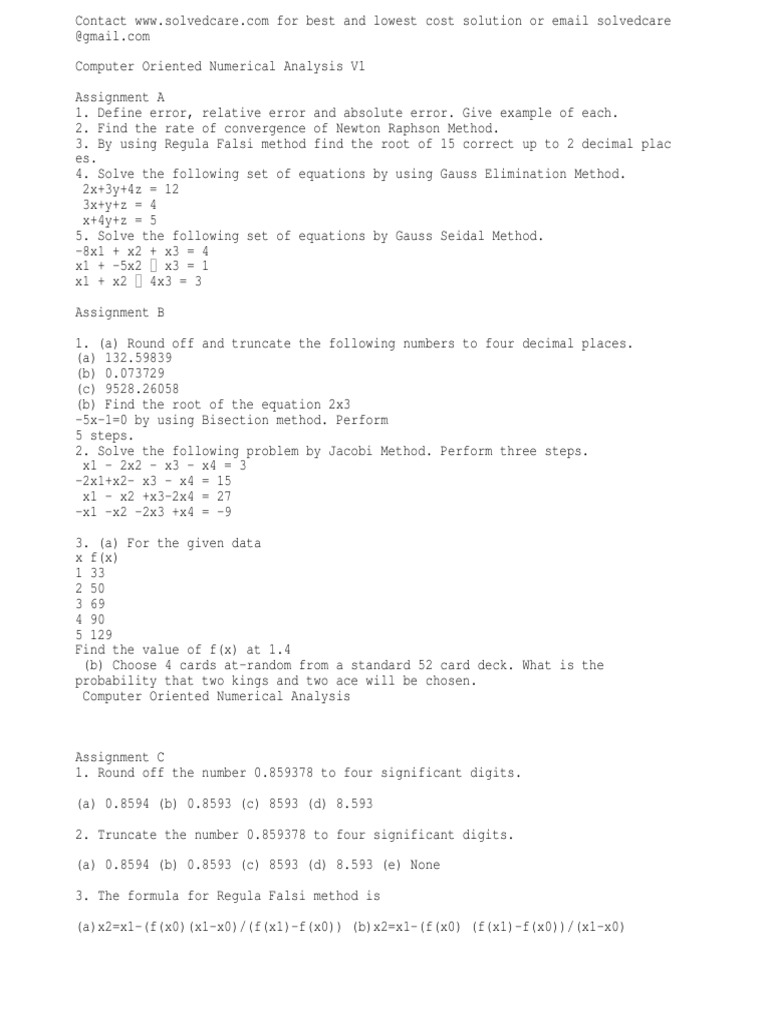 Computer Oriented Numerical Analysis V1 Numerical Analysis Equations 6313
