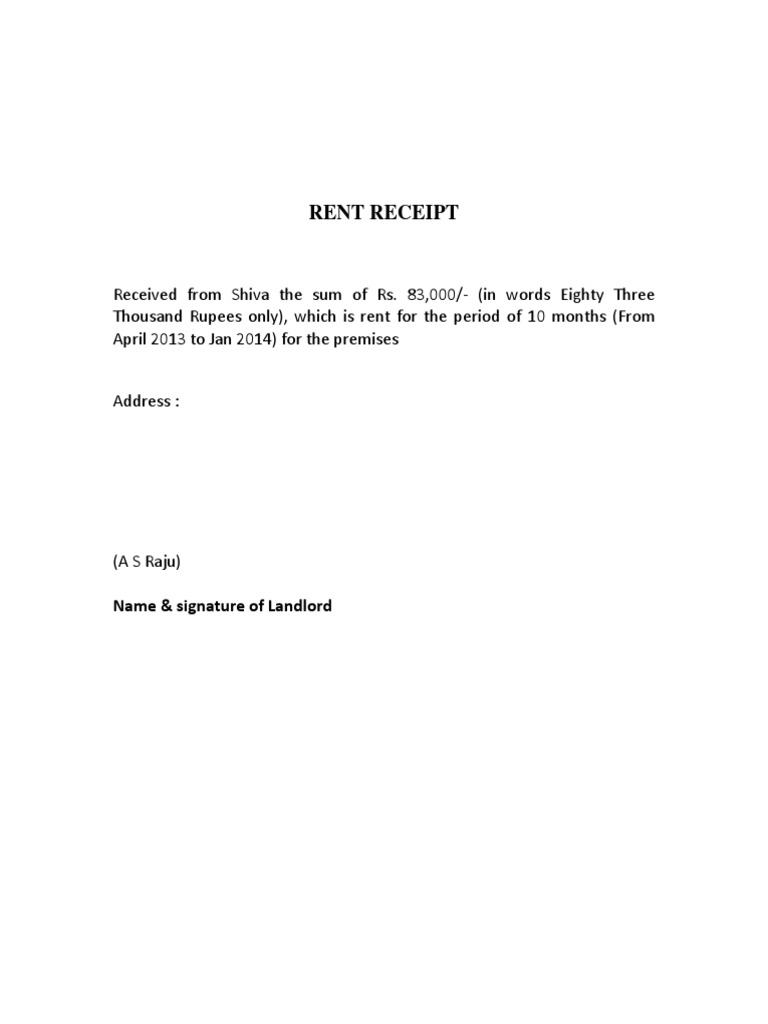 Rent Receipt: Name & Signature of Landlord | PDF