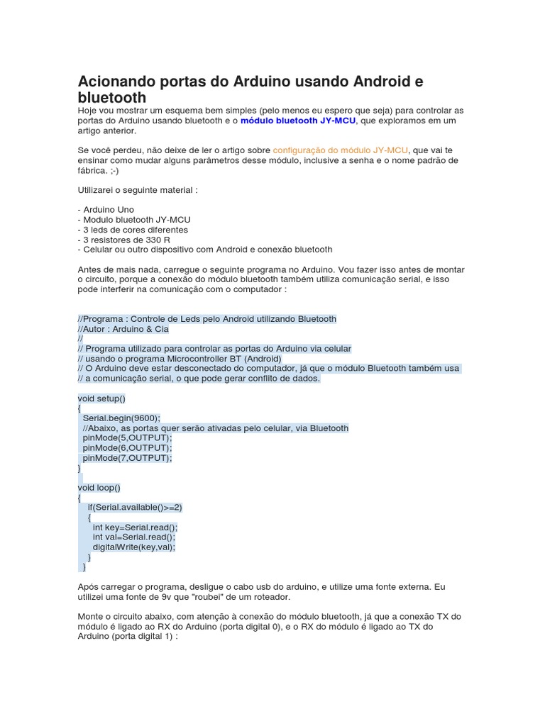Acionando Portas Do Arduino Usando Android e Bluetooth | PDF | Bluetooth | Arduino