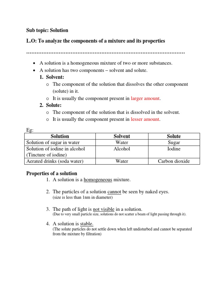 Chemistry Notes Solutions Pdf Solution Concentration