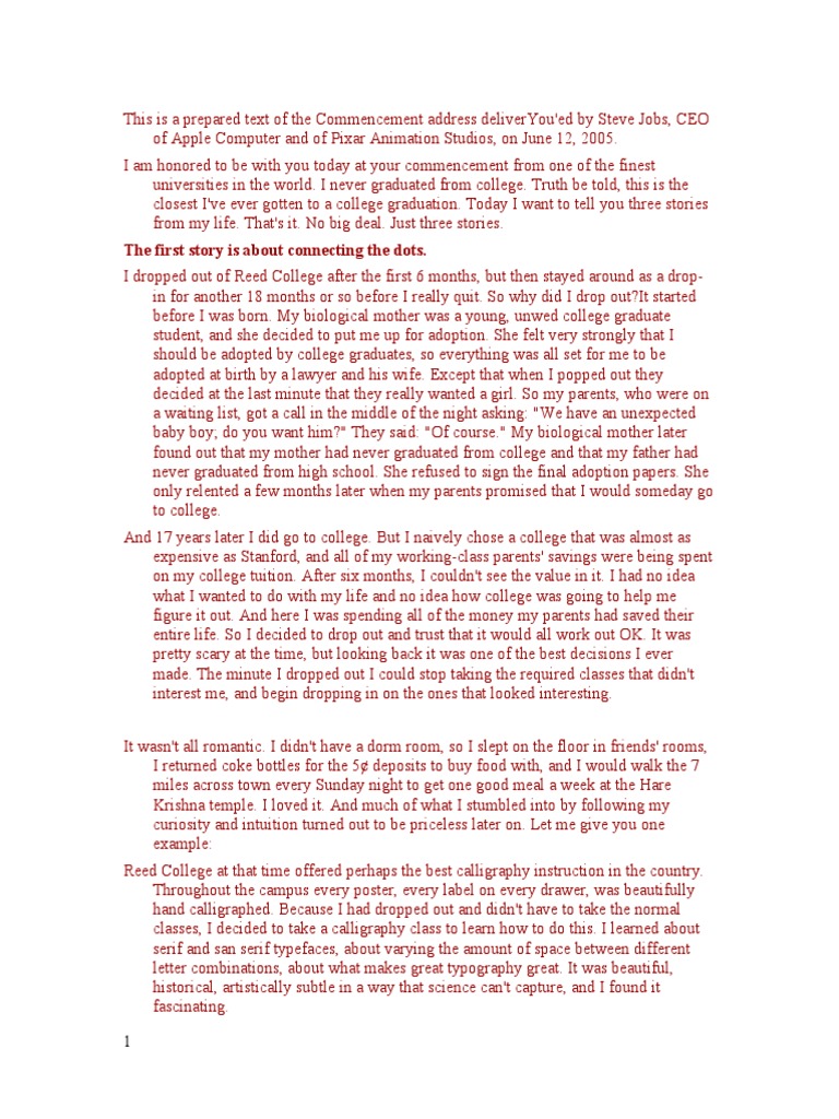 Transcript of Steve Jobs' Speech | PDF | Typefaces | Steve Jobs