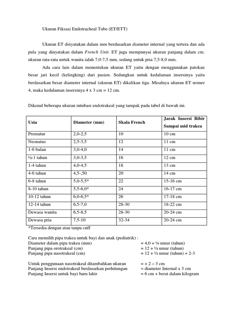 Ukuran Fiksasi Endotracheal Tube | PDF | Sains & Matematika