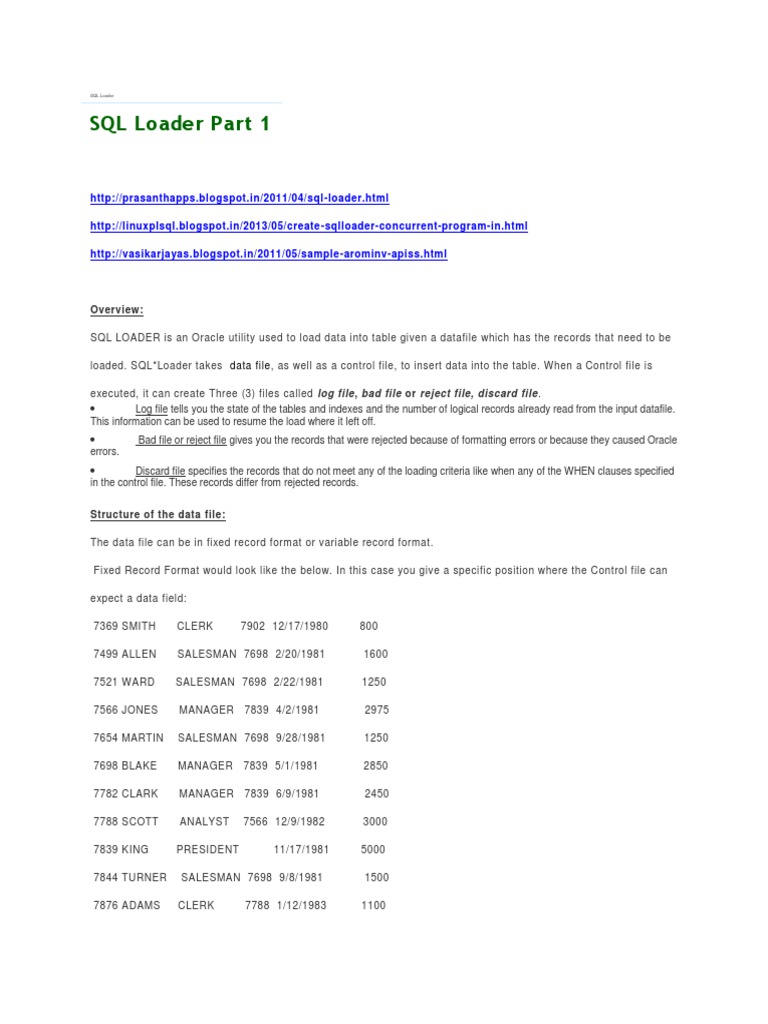 SQL Loader | PDF | Sql | Parameter (Computer Programming) SQL Loader | PDF | Sql | Parameter (Computer Programming)