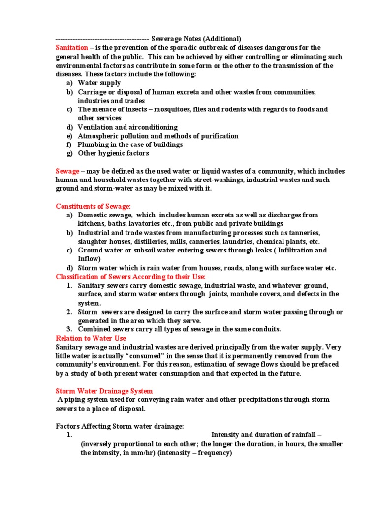 Sewerage Notes | PDF | Sanitary Sewer | Sewage