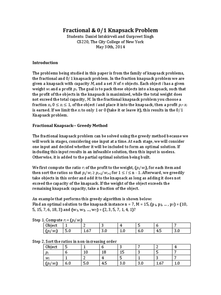 Knapsack Problem | PDF | Dynamic Programming | Time Complexity