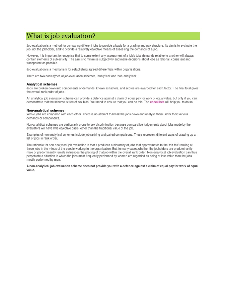 Understanding Job Evaluation Methods | PDF | Career & Growth